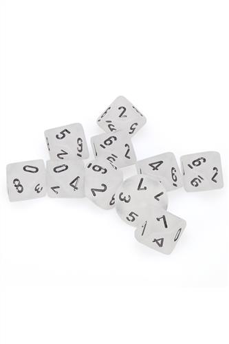 Terninger - Frosted: Klar med sort - Pakke med 10-sidede terninger ...