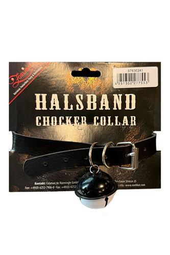 Choker, sort/hvis klokke - Sort PVC | Faraos Webshop